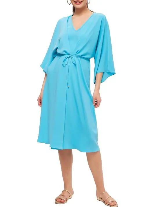Trina Turk Bell Sleeve Belted Dress - Champion Cyan