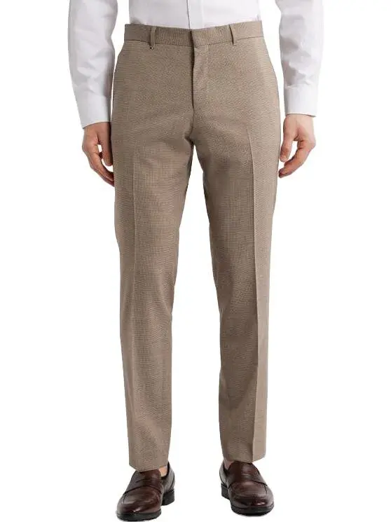 BOSS Genius Slim Fit Microcheck Dress Pants - Light Beige