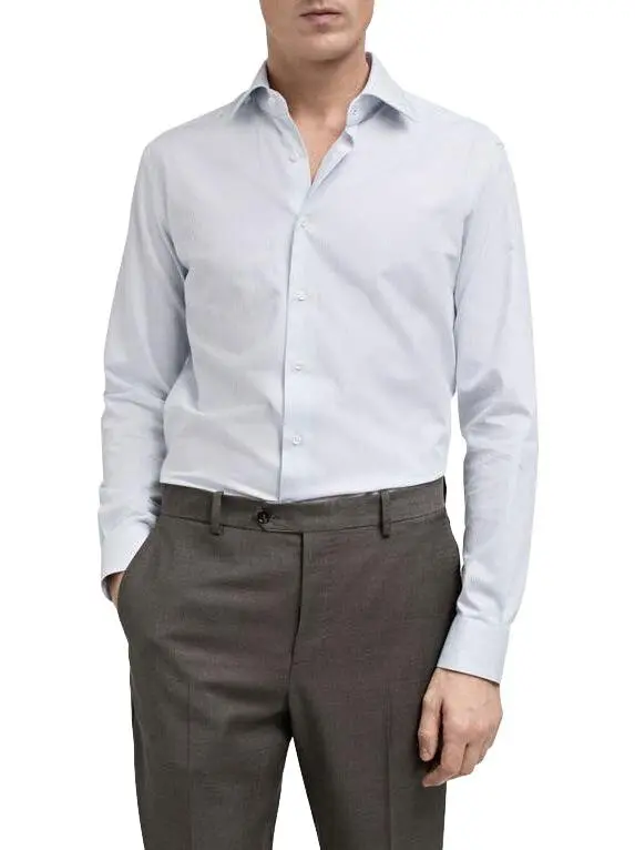 Mango Stripe Cotton Button-up Shirt - Blue