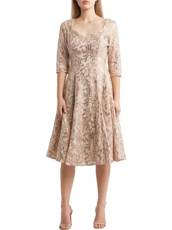 TAHARI ASL Bead & Sequin A-line Dress - Champagne