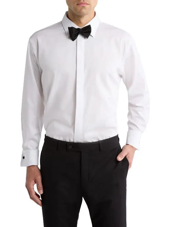Nordstrom Trim Fit Non-iron White Textured Cotton Tuxedo Shirt - White Steven Texture