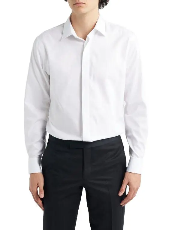 Nordstrom Trim Fit Non-iron White Textured Cotton Tuxedo Shirt - White Steven Texture