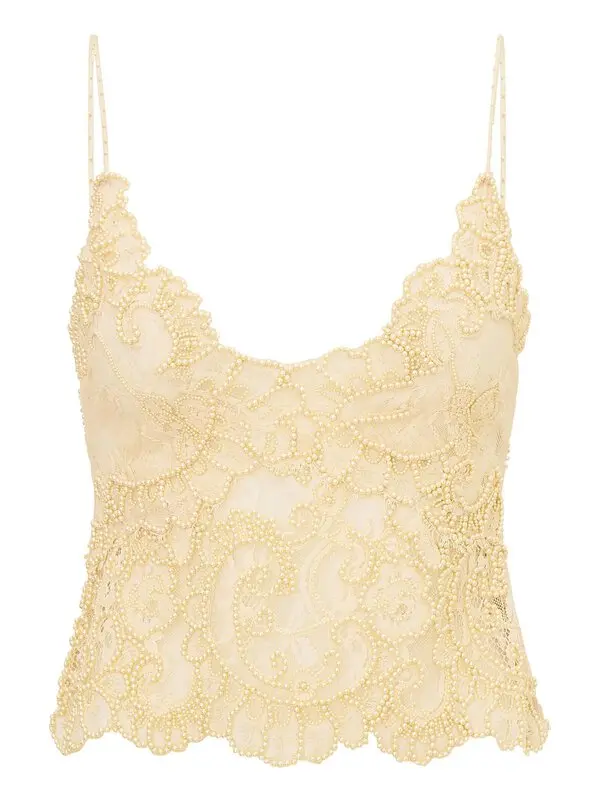 LoveShackFancy Svetlana Lace Tank Top - Ivory