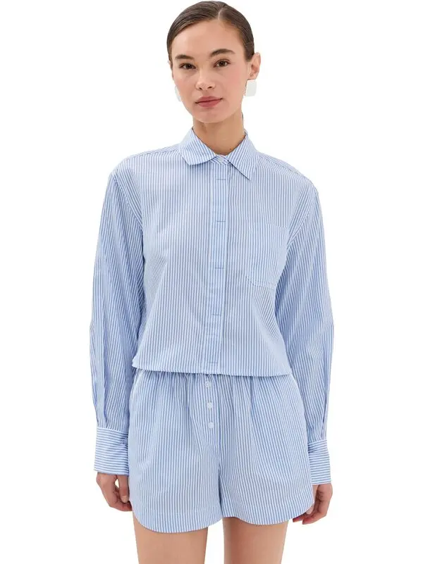 Simkhai Renata Cropped Shirt - Blue Hydrangea Stripe