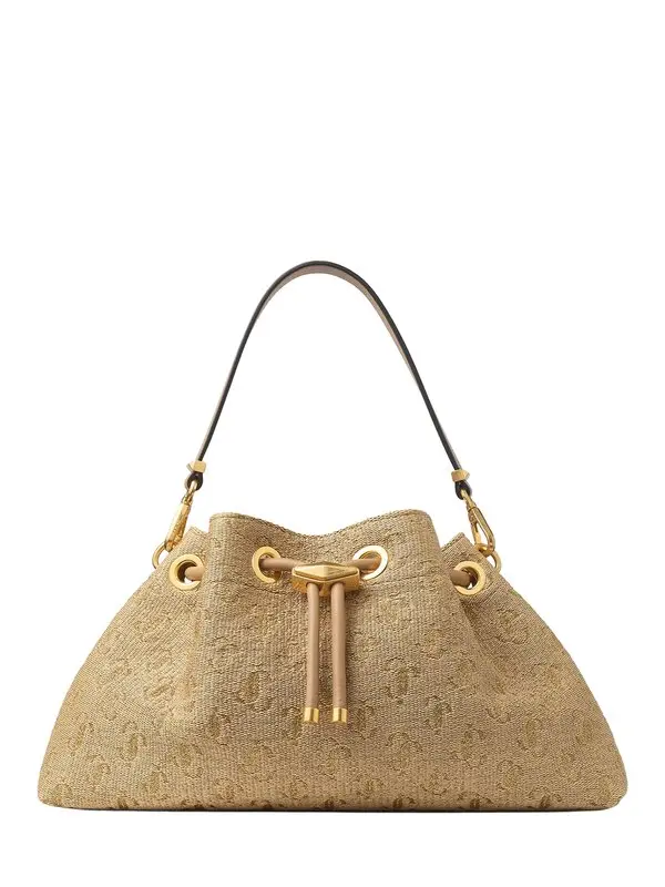 JIMMY CHOO Medium Cinch Monogrammed Bucket Bag - Beige