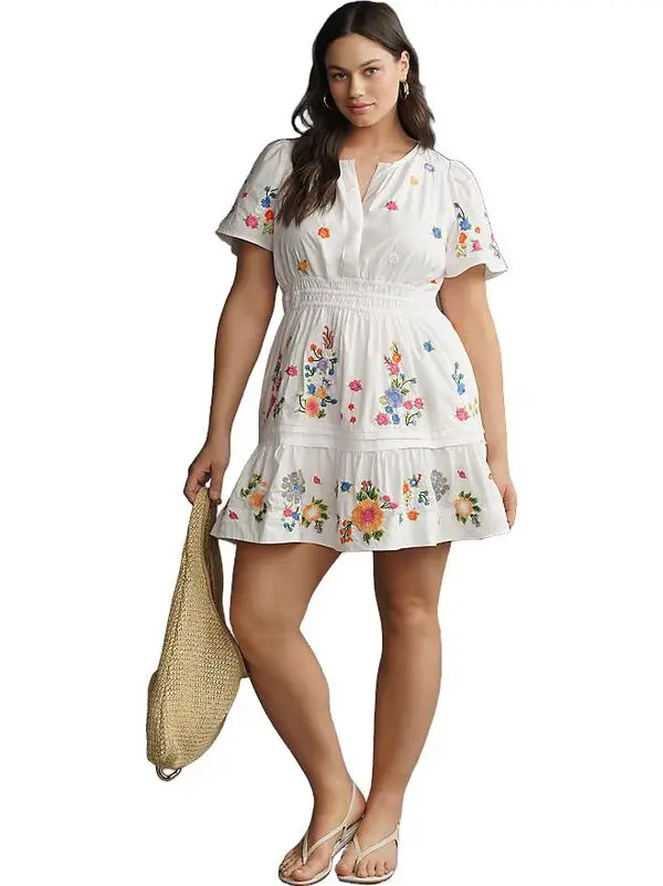 THE SOMERSET COLLECTION BY ANTHROPOLOGIE The Somerset Embroidered Mini Dress - White