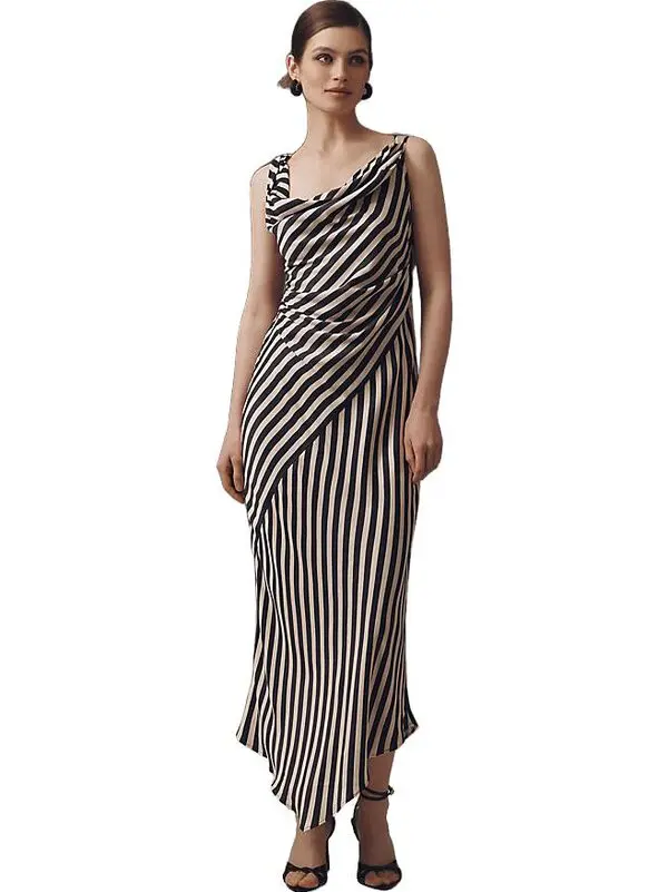 Bhldn Carissa Cowl-neck Draped Printed Midi Dress - Printed Stripe