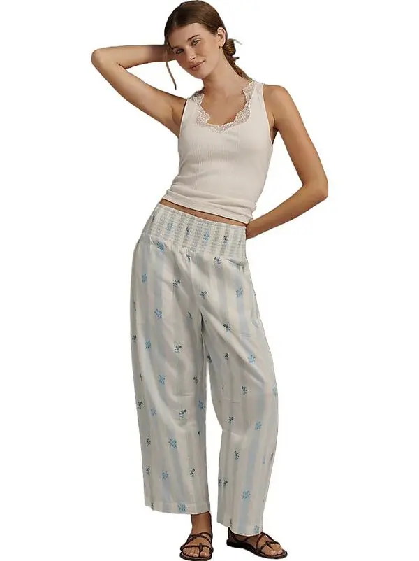 PILCRO The Reese Printed Smocked Pull-on Barrel Pants - Stripe Floral