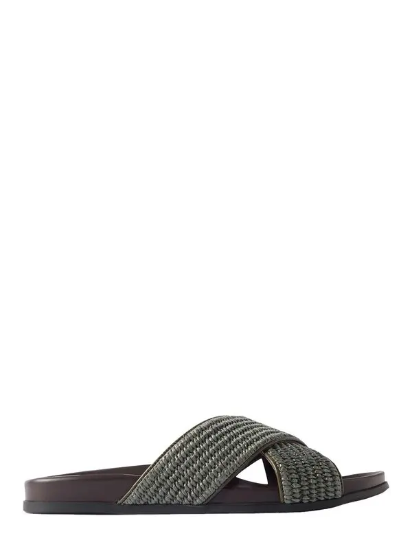 Manolo Blahnik Chiltern Raffia Slides - Green