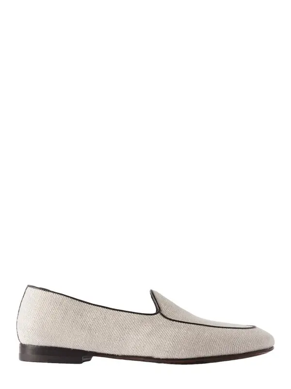 Manolo Blahnik Modena Leather-trimmed Linen-twill Loafers - Neutrals
