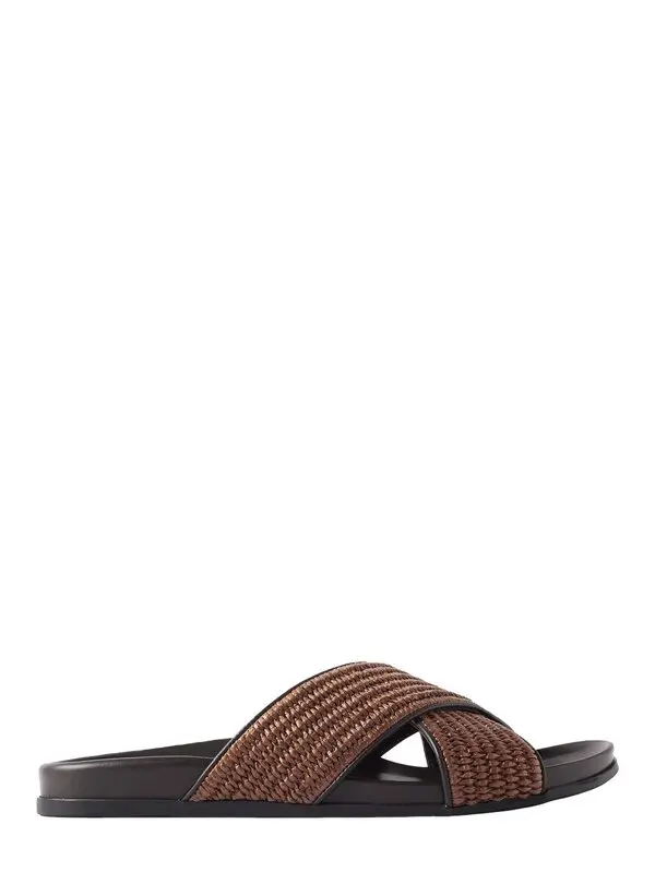 Manolo Blahnik Chiltern Raffia Slides - Brown