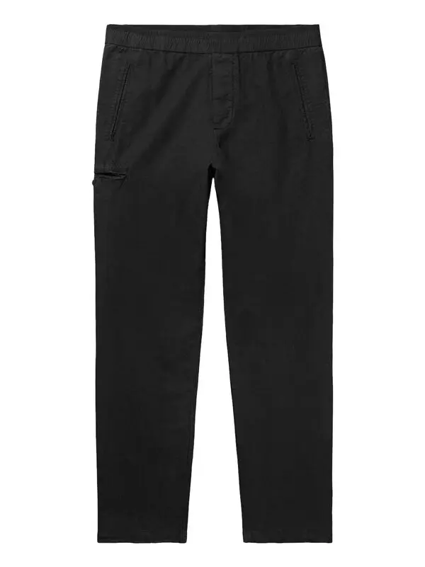 JAMES PERSE Tapered Garment-dyed Cotton And Hemp-blend Trousers - Black