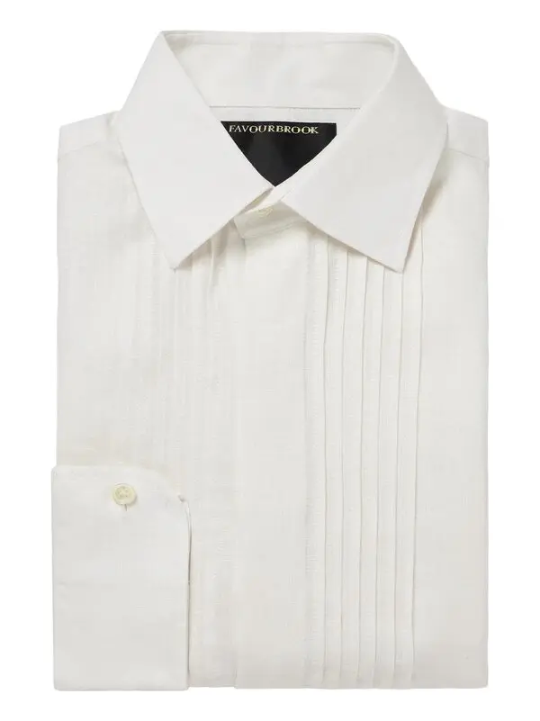FAVOURBROOK Pintucked Linen Tuxedo Shirt - White