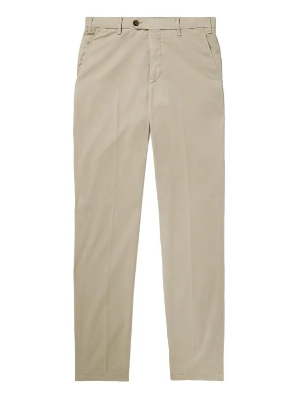 Canali Garment-dyed Stretch Lyocell And Cotton-blend Trousers - Neutrals