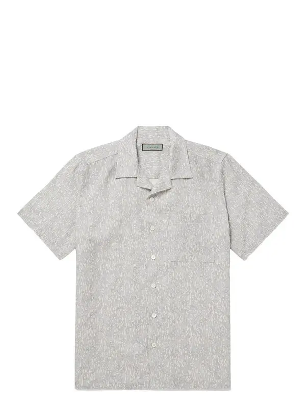 Canali Camp-collar Printed Linen And Cotton-blend Shirt - Gray