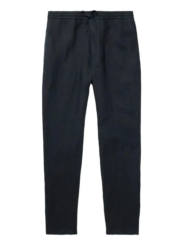 Canali Tapered Linen Drawstring Trousers - Blue