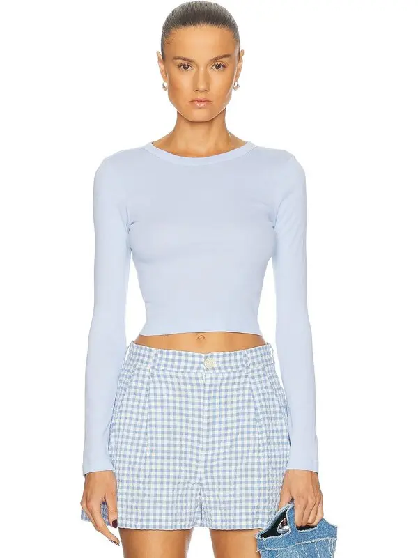 Enza Costa Supima Baby Rib Long Sleeve Cropped Top - Light Blue