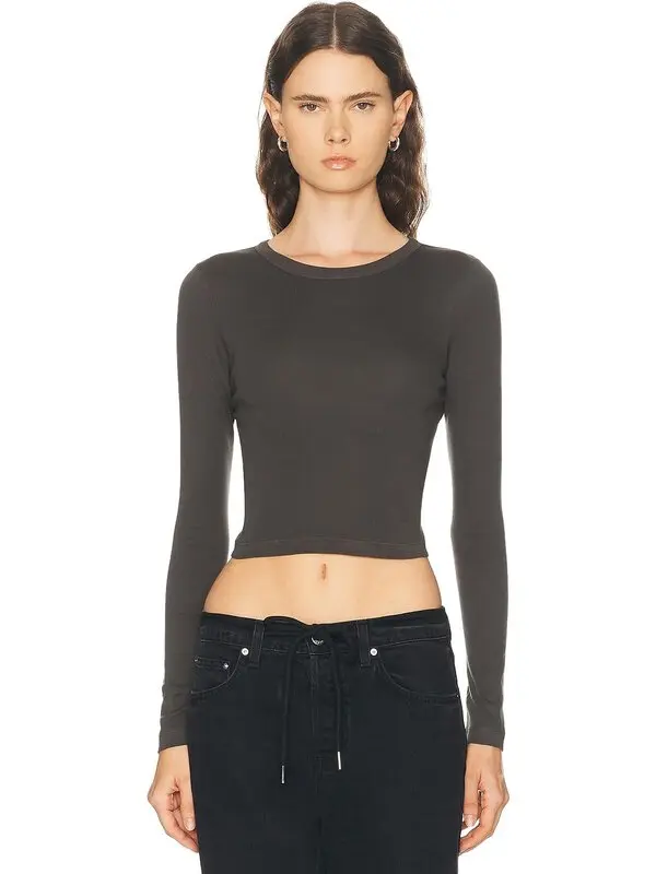 Enza Costa Supima Baby Rib Long Sleeve Cropped Top - Slate