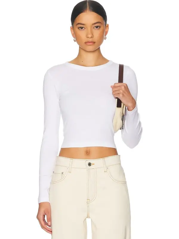 Enza Costa Supima Baby Rib Long Sleeve Cropped Top - White