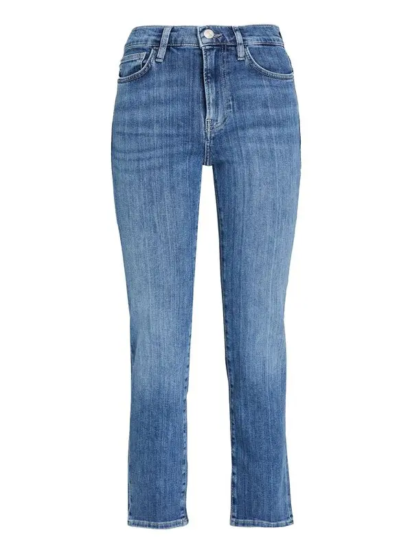 FRAME Le High Straight Cropped High-rise Jeans - Mid Denim