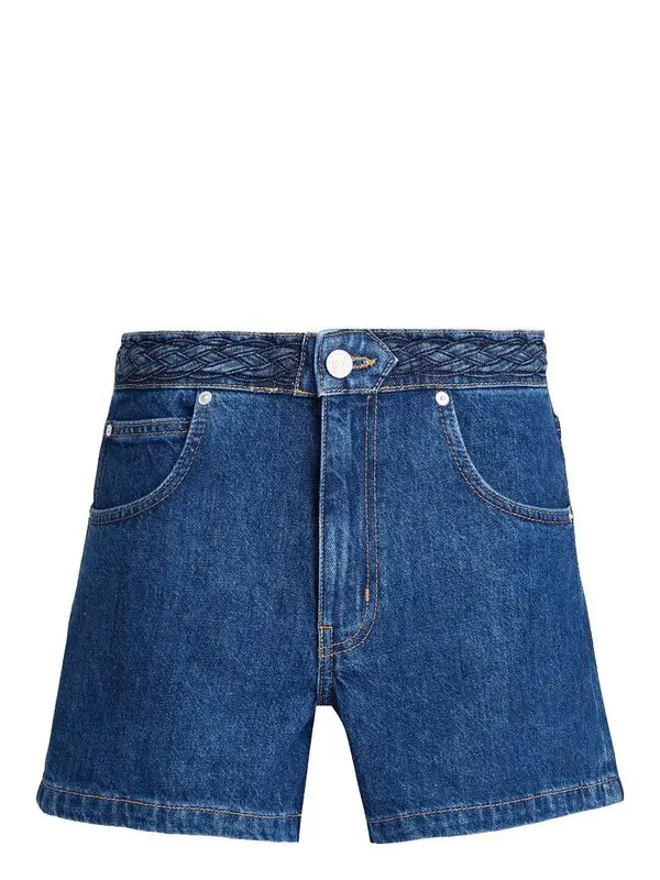 FRAME Braid-trimmed Denim Shorts - Mid Denim