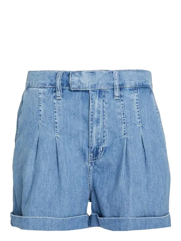 FRAME Pleated Denim Shorts - Light Denim