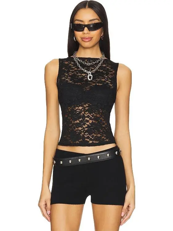 MORE TO COME Iris Lace Top - Black