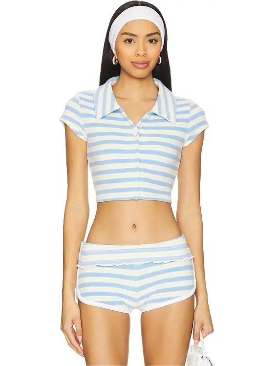 Frankies Bikinis Laurel Button Up Top - Ashbury Stripe