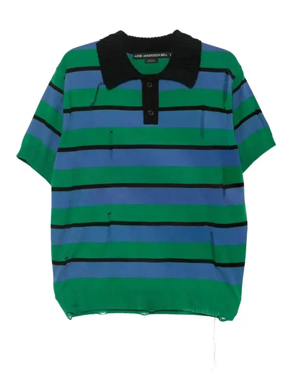 Andersson Bell Damaged Striped Polo Shirt - Blue