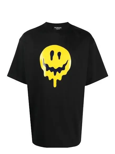 Balenciaga Smiley Face Print T-shirt - Black