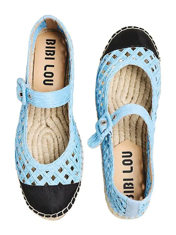 BIBI LOU Raffia Mary Jane Flats - Celeste