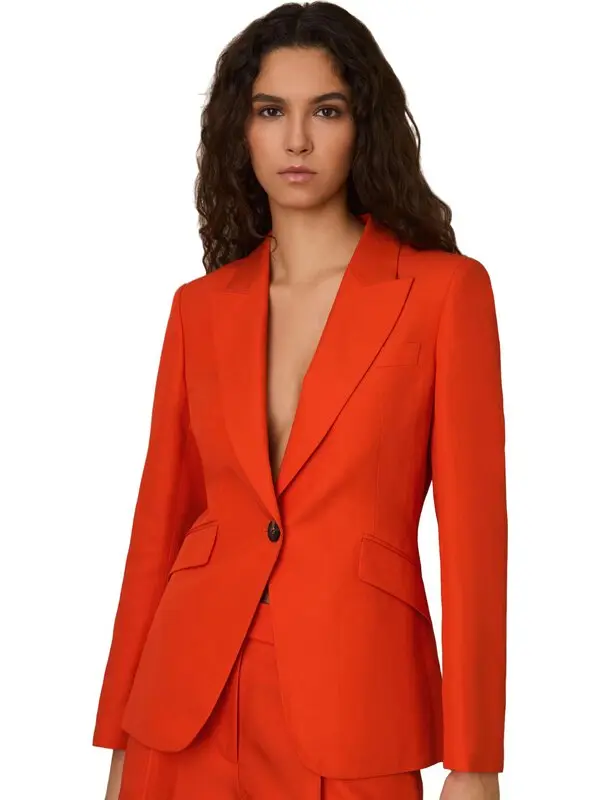 REISS Raine Single Breasted Suit Jacket With Linen - Orange