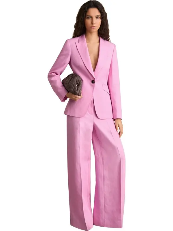 REISS Raine Single Breasted Suit Jacket With Linen - Pink