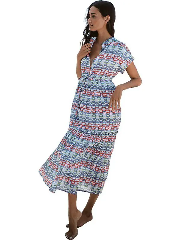 RO'S GARDEN Mumi Cap-sleeve Midi Dress - Multi Stripe