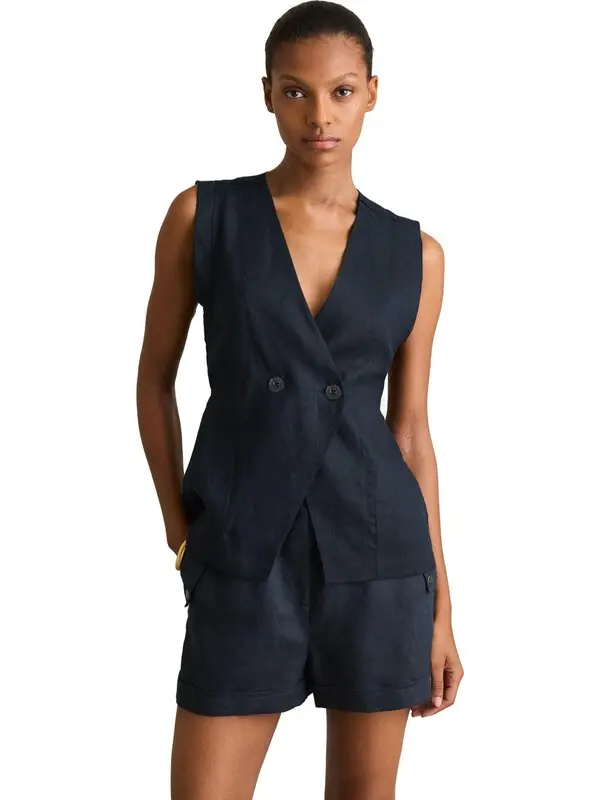 REISS Whitney Linen Waistcoat - Navy