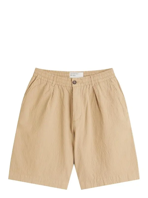 Universal Works Seersucker Pleated Track Short - Sand