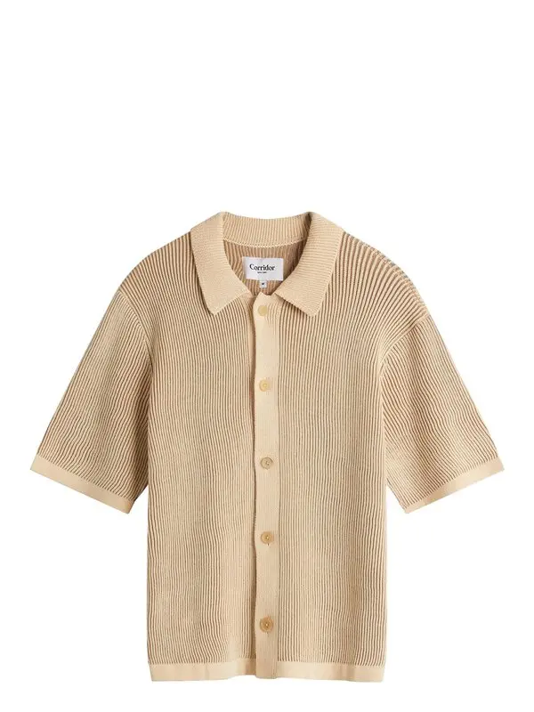 CORRIDOR Plated Short Sleeve Knitted Shirt - Natural