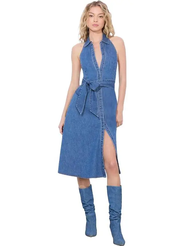 Alice + Olivia Chassidy Chambray Midi Dress - Denim