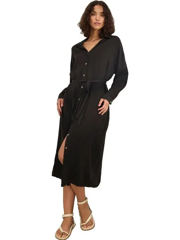 Velvet By Graham & Spencer Nicole Linen Shirt Dress - Black