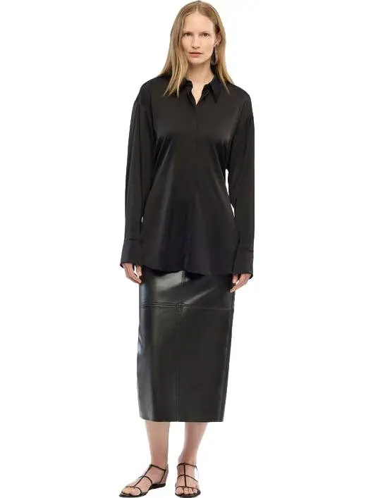 Another Tomorrow Bias Button Shirt - Black