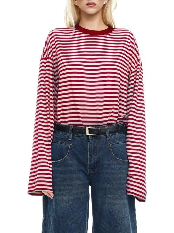 Lioness Bloom Stripe Top - Wine Stripe