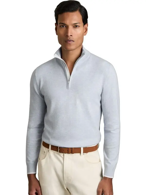 REISS Cotton-blend Half-zip Jumper - Soft Blue