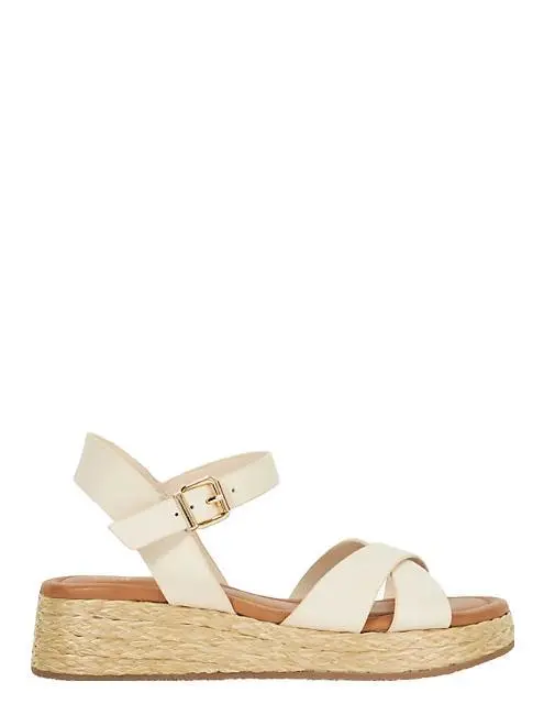 DUNE Leather And Raffia Flatform Sandals - Ecru Leather