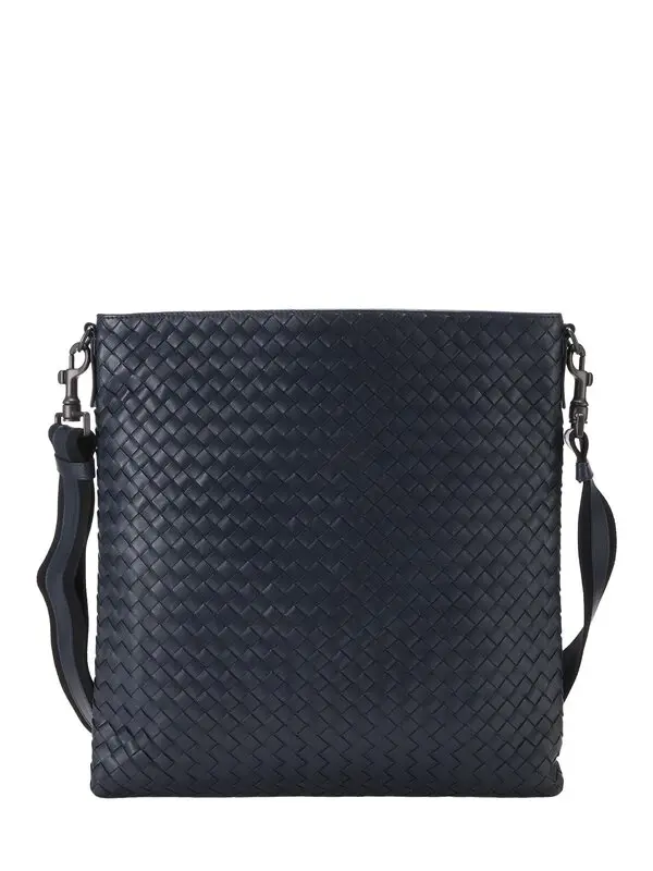 Bottega Veneta Intrecciato Leather Flat Messenger Bag - Navy
