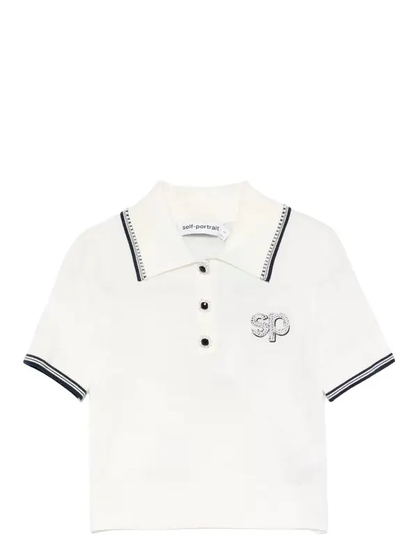 SELF-PORTRAIT Patch Polo Top - White