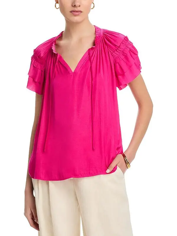 T Tahari Ruffled Sleeve Top - Tulip Pink