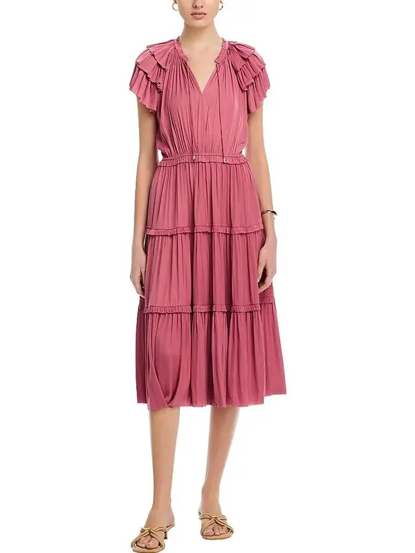 T Tahari Flutter Sleeve Airflow Dress - Mauvewood
