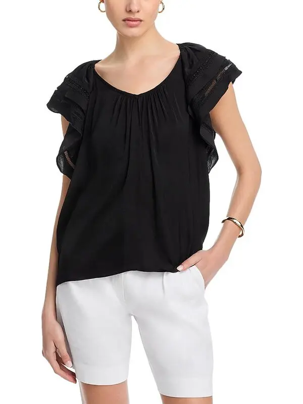 T Tahari Flutter Sleeve Top - Black