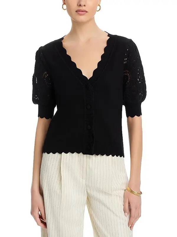 T Tahari Crochet Sleeve Cardigan - Black