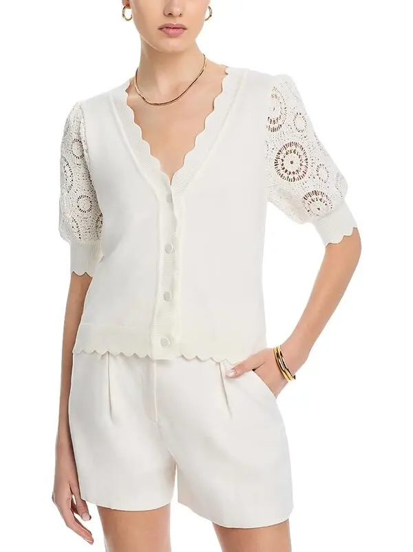 T Tahari Crochet Sleeve Cardigan - White Star